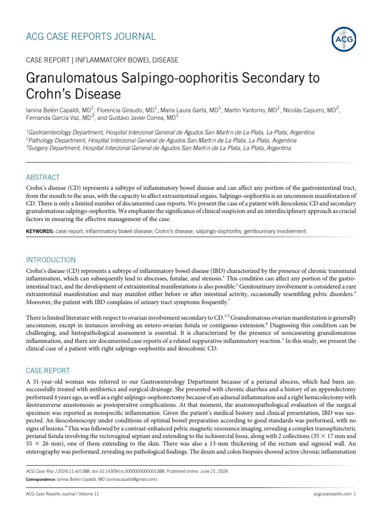 Granulomatous Salpingo Oophoritis Secondary to.26 | PDF | Crohn's ...