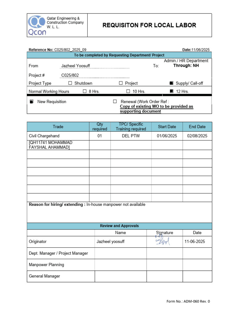 Form-ADM-023 - Requisition for Local Hire | PDF