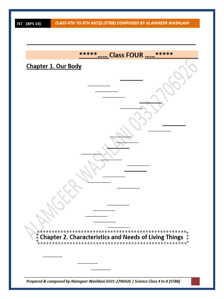 JST BPS14 Notes Class 4 To 8 STBB by Sir Alamgeer Washlani 0331-2706926 ...