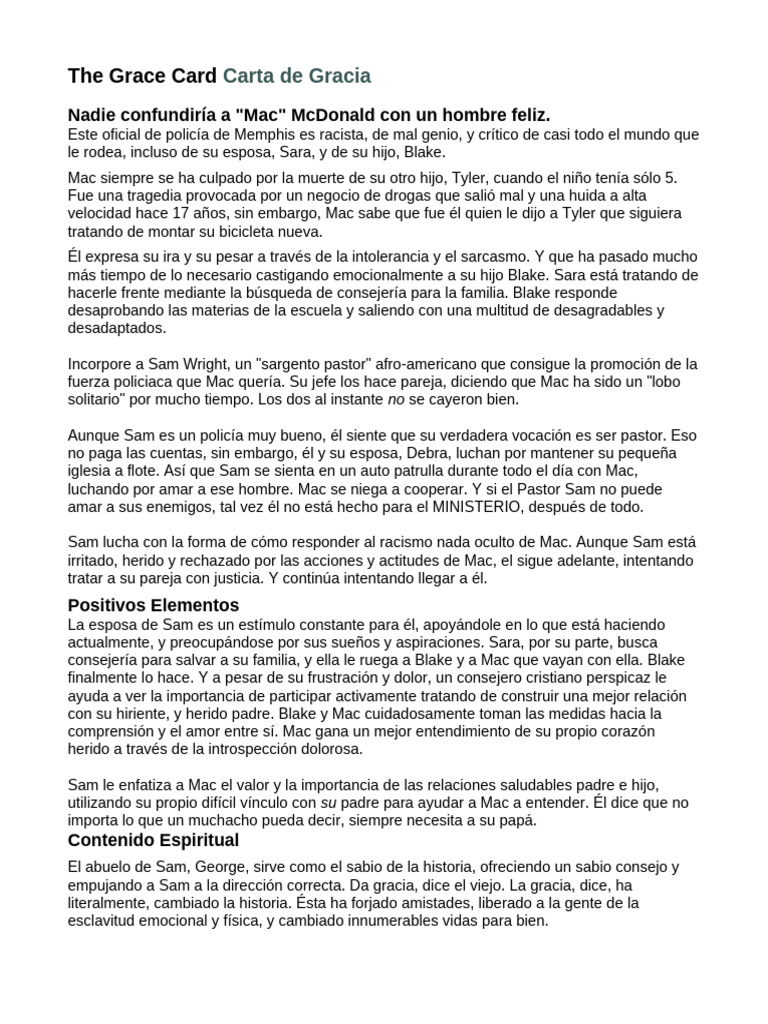 The Grace Card Carta de Gracia | PDF | Gracia en el cristianismo ...