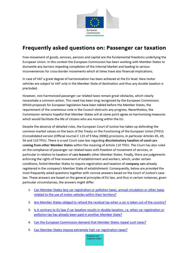 Passenger Car Taxation-faq En | PDF | Taxes | European Union Law