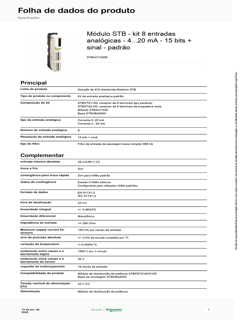 Schneider Electric Modicon-STB STBACI1400K | PDF | Conector elétrico ...