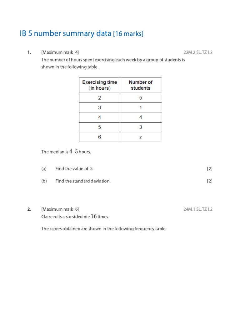 IB Past Paper Questions - Statistics | PDF