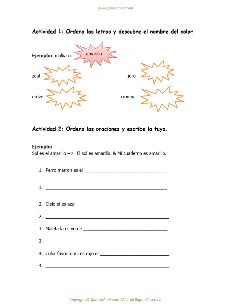 Colors Spanish Worksheet 1 | PDF