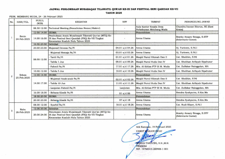 Jadwal MTQ Ke-Ix & FSQ Ke-Vii Tahun 2025 | PDF