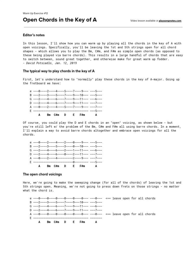 Open Chords Warm-Up in A Major | PDF | Musical Instruments | European ...