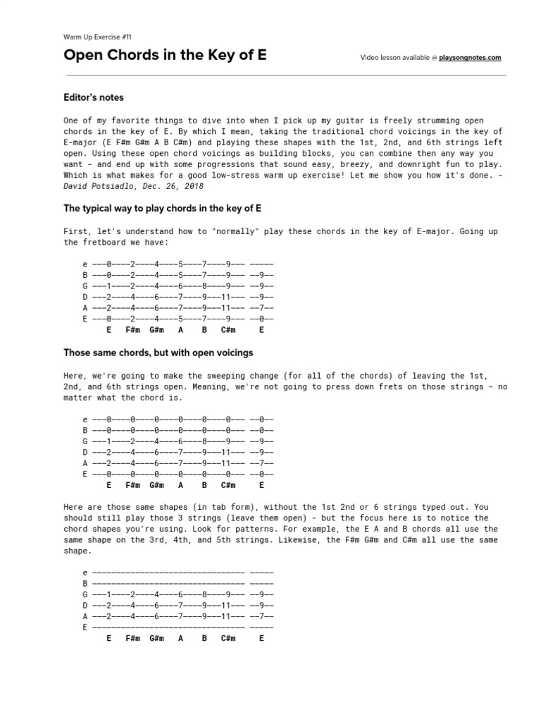 (Warm Up #11) Open Chords in The Key of E | PDF | Chord (Music) | Music ...