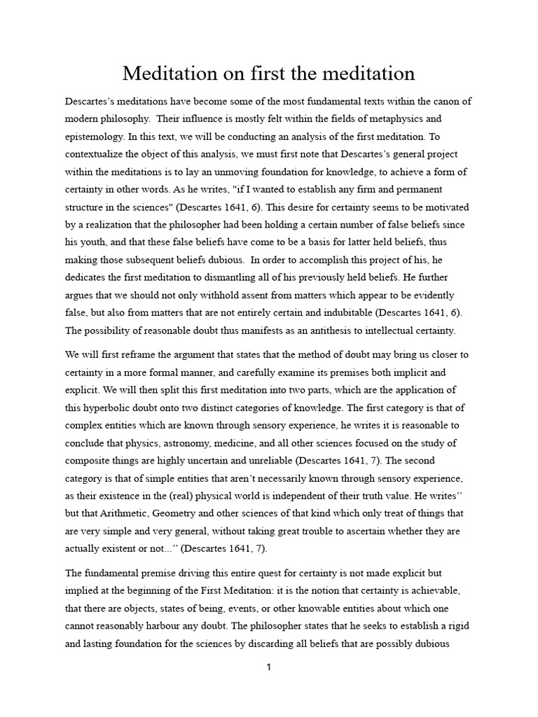 Meditation On First The Meditation | PDF | René Descartes | Certainty