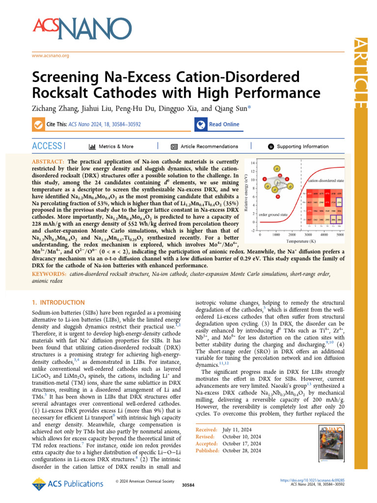 High-Performance Na-Excess DRX Cathodes | PDF | Ion | Cathode