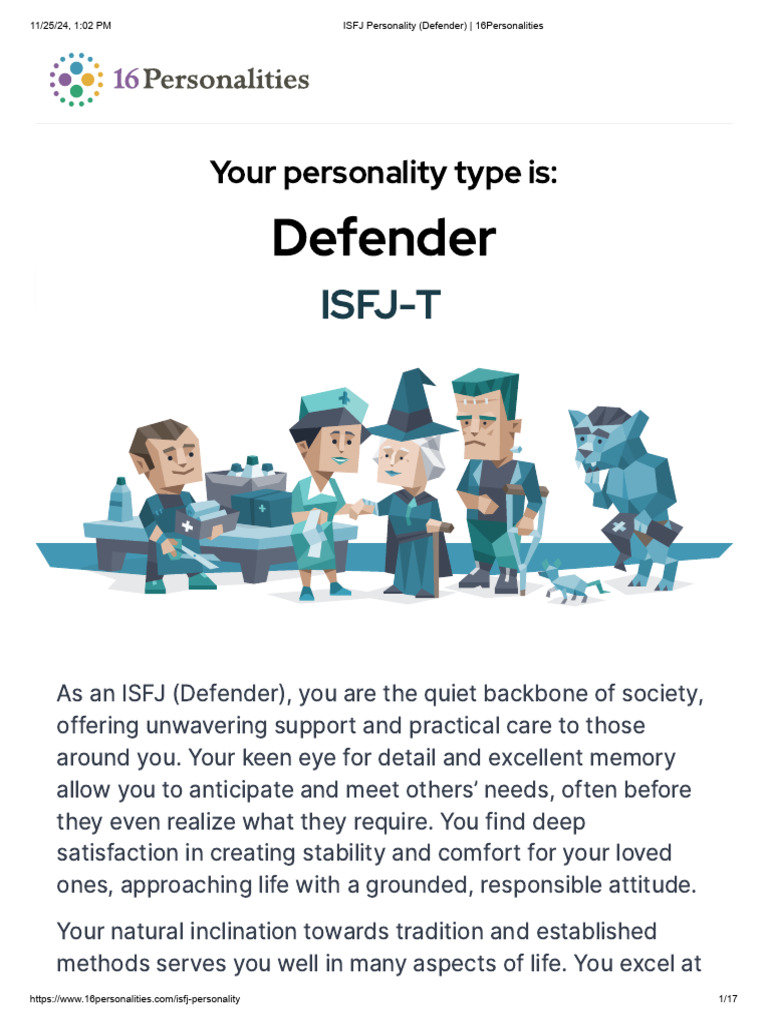 ISFJ Personality (Defender) _ 16Personalities (1) | PDF | Psychological ...