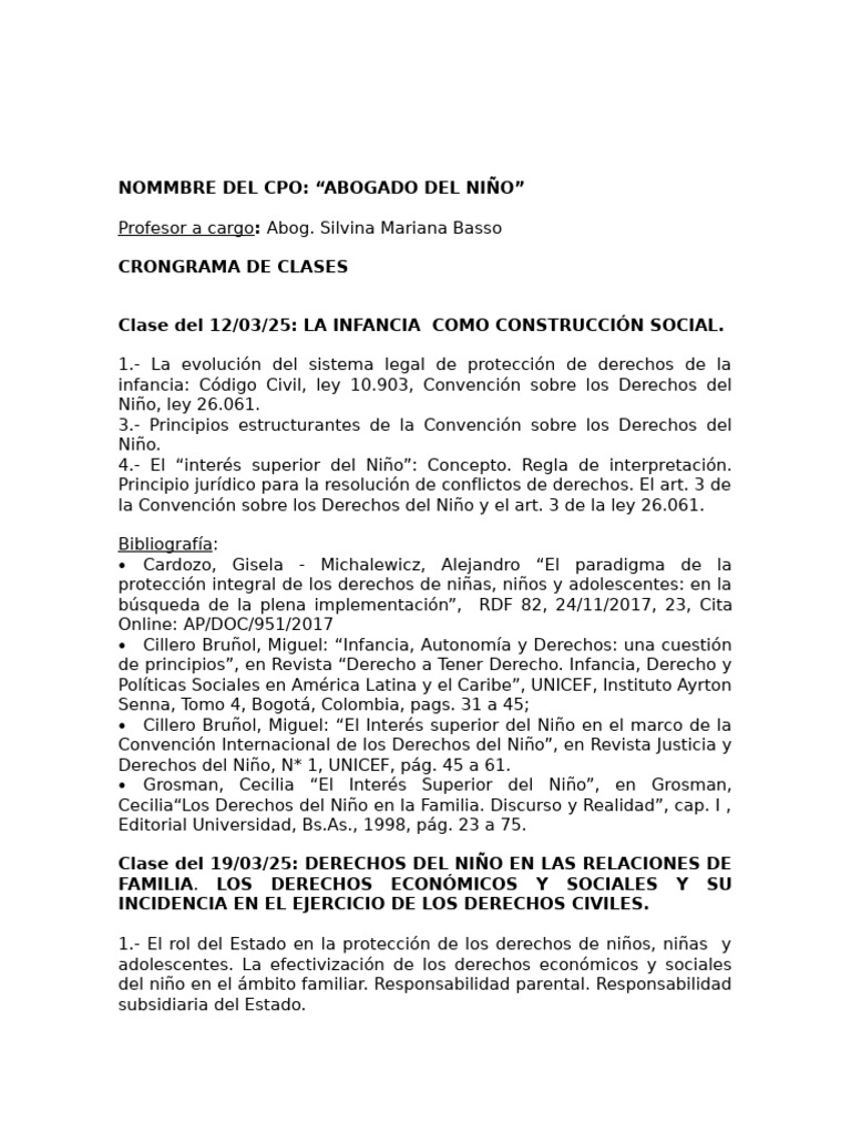 CRONOGRAMA Y BIBLIOG. PRIMER Cuatrimestre 2025 | PDF | Derechos de los ...