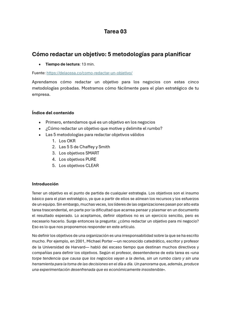 Tarea 03 - Como Redactar Un Objetivo | PDF | Marketing | Business