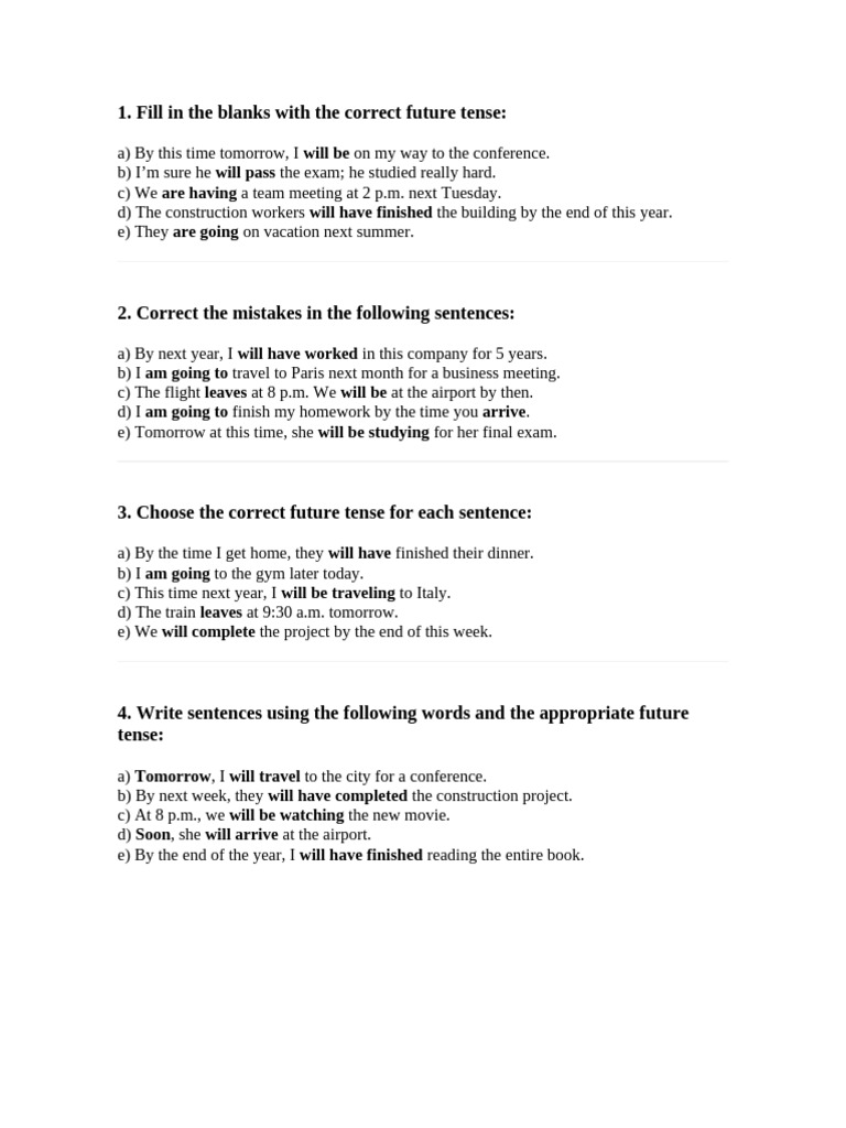 Future Tense Exercises with Answers | PDF
