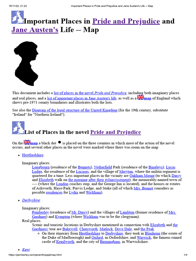 Pride and Prejudice Location Map | PDF | Pride And Prejudice | Jane Austen
