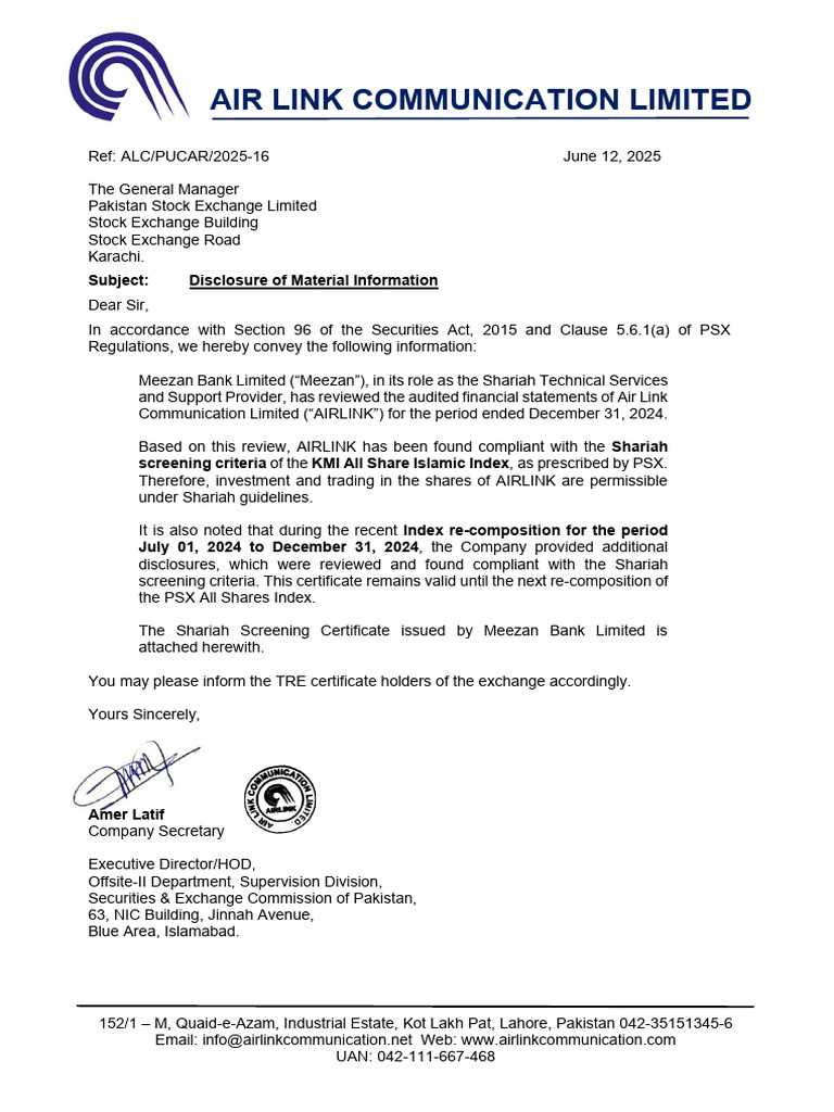 Air Link Communication Shariah Compliance | PDF