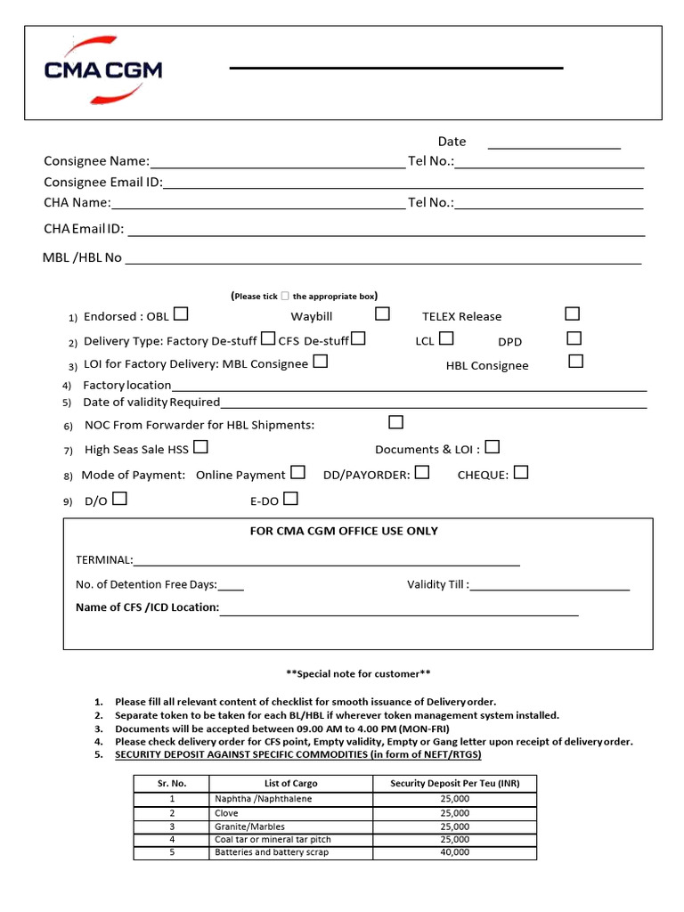 CMA CGM Import Delivery Checklist | PDF | Supply Chain Management