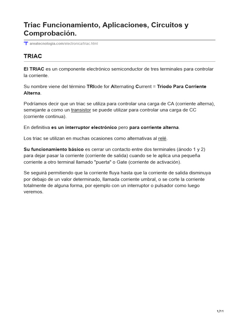 Triac Funcionamiento Aplicaciones Circuitos y Comprobación | PDF ...