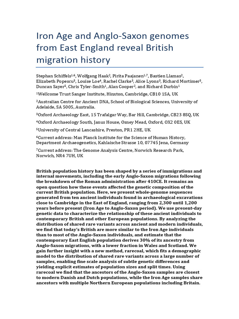 Iron Age and Anglo-Saxon Genomes From East England | PDF | Mutation ...