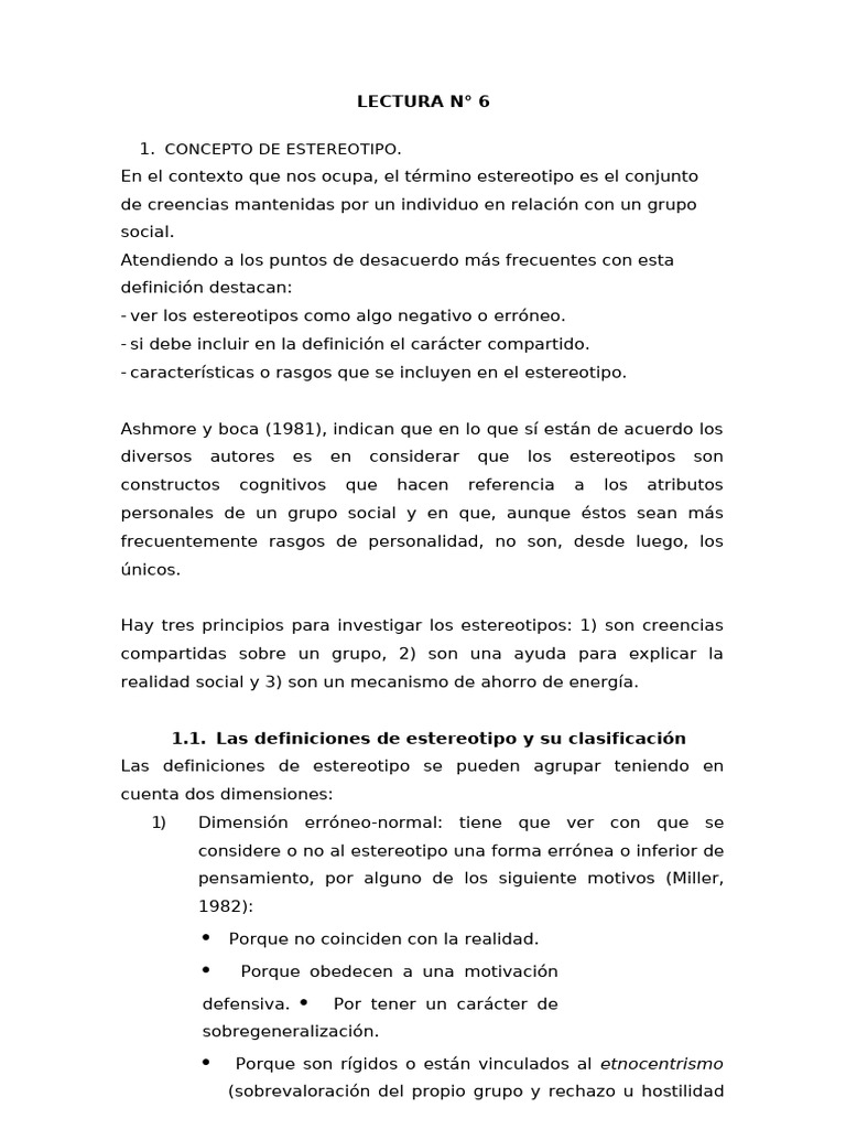 Lectura #6: Concepto de Estereotipo | PDF | Estereotipos | Prejuicios