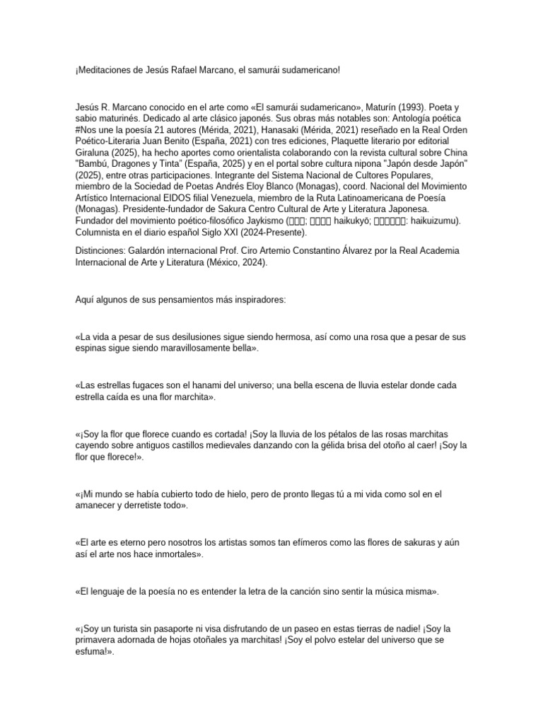 Meditaciones de Jesús Rafael Marcano | PDF