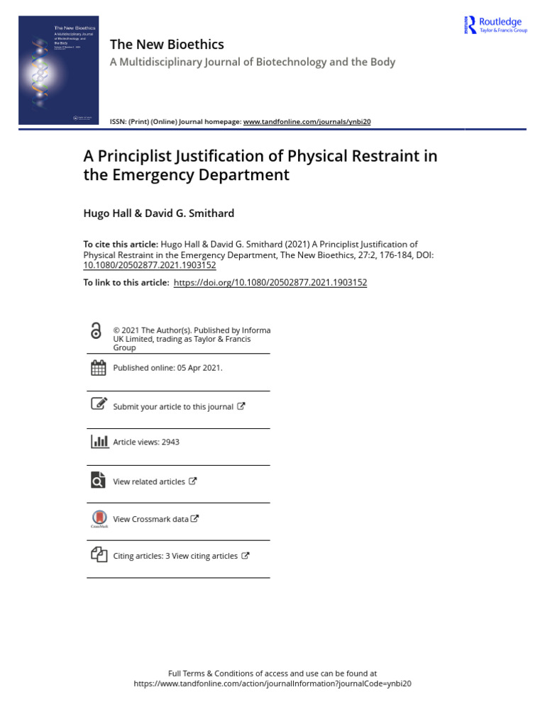 A Principlist Justification of Physical Restraint in The Emergency ...
