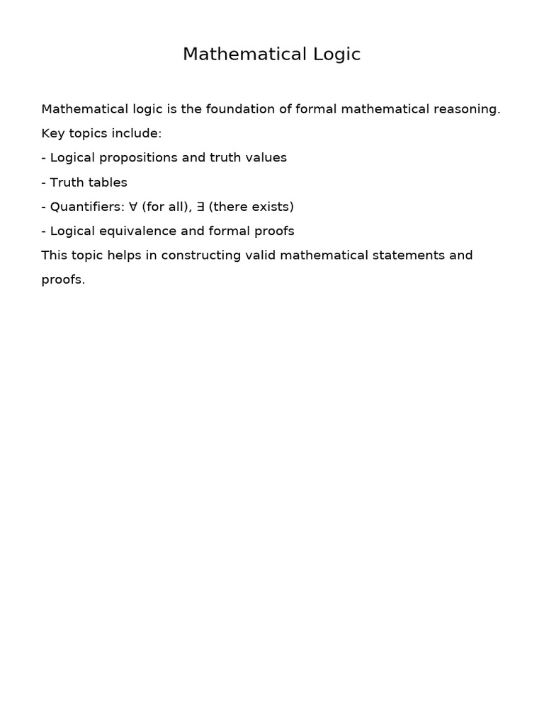 Mathematical Logic Summary | PDF