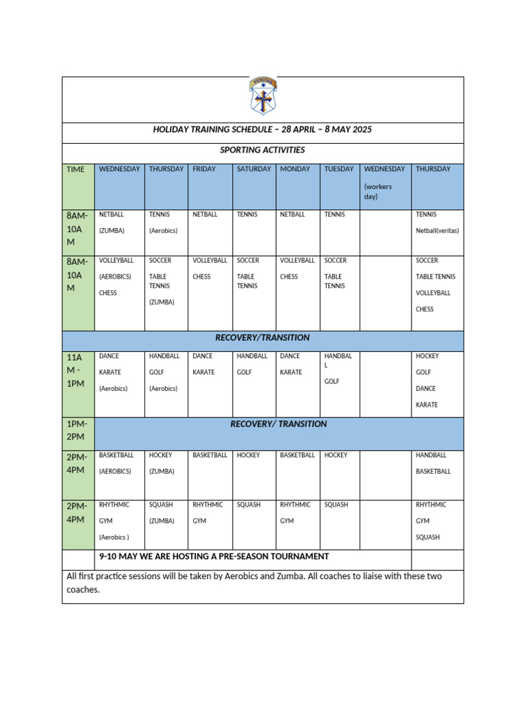 Holiday Training Schedule - Term 2 2025 | PDF | Sports