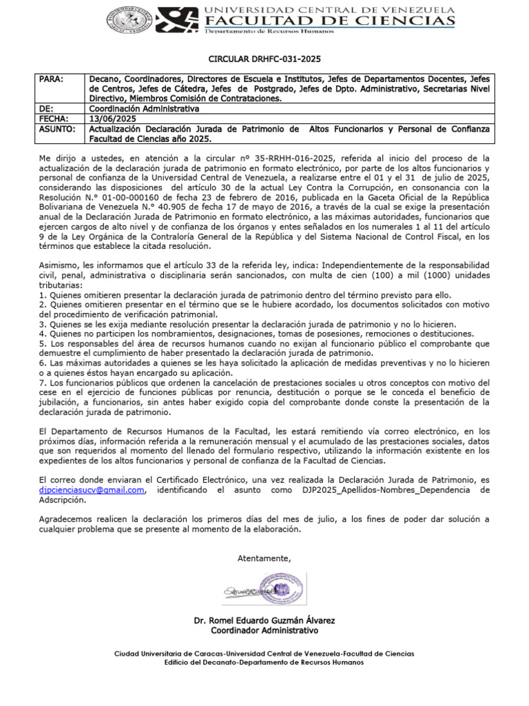 Circular Drhfc-031-2025 Actualizacion DJP Altos Funcionarios y Personal ...