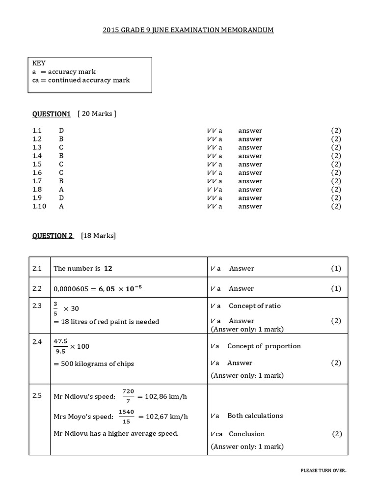 2015 Grade 9 June Exam Memo | PDF | Triangle | Elementary Geometry