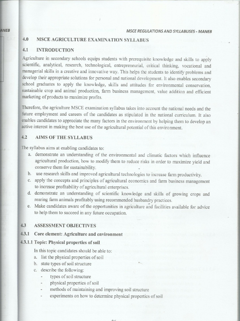 Agriculture Msce Exam Syllabus | PDF