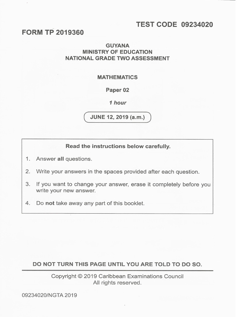 National Grade 2 Assessment - 2019 - Mathematics P2 | PDF