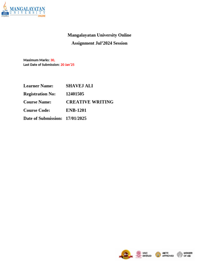 Shavej Ali ENB-1201 Jul'24 Assignment | PDF | Creativity | Genre