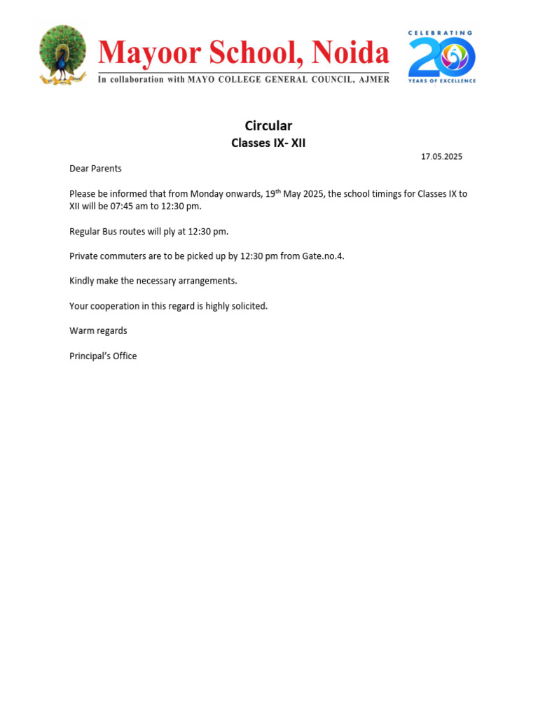 School Timings - Classes IX - XII | PDF