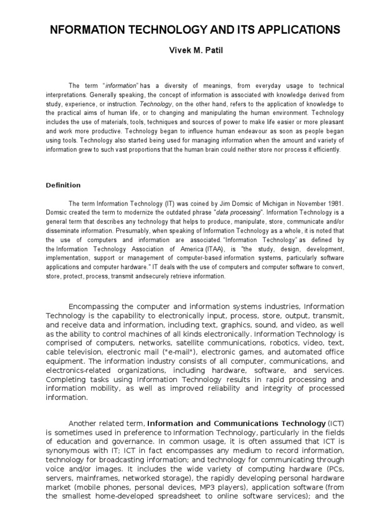 Applications of Information Technology: An Overview of How IT Impacts ...