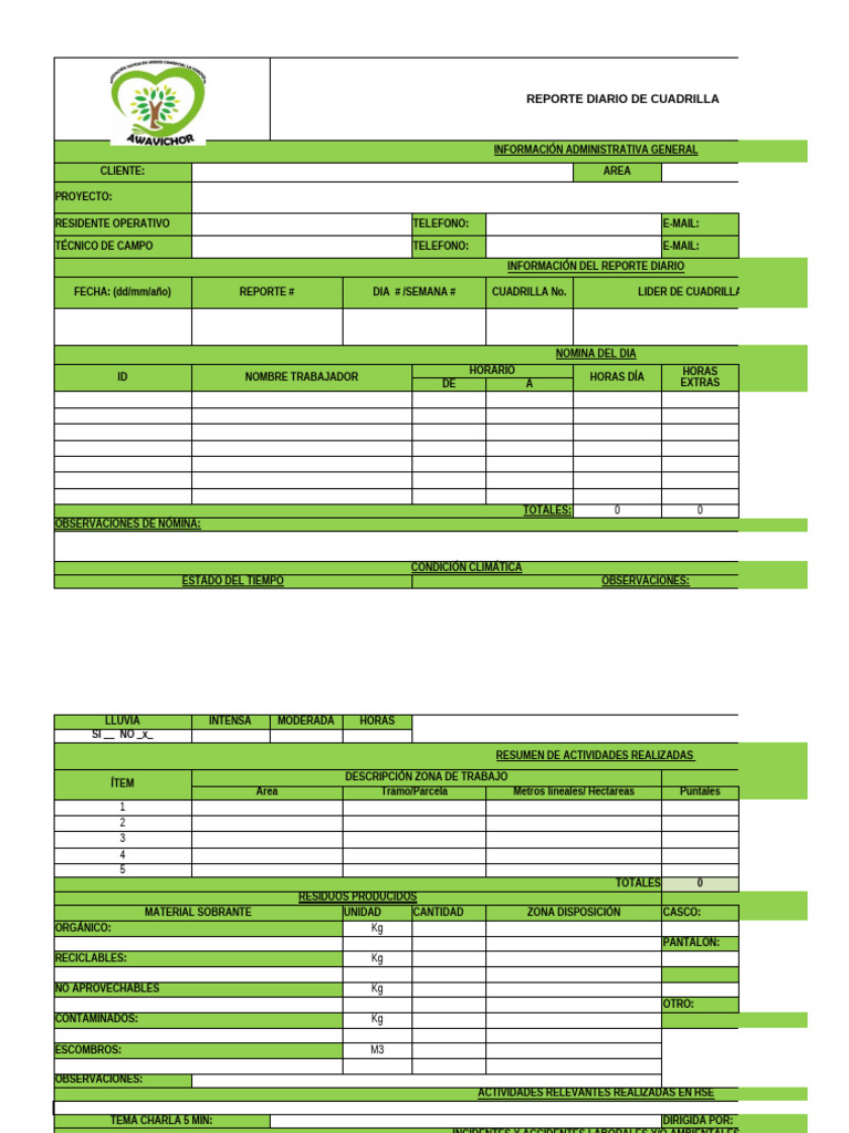 SST p07 f03 Reporte Diario de Cuadrilla | PDF