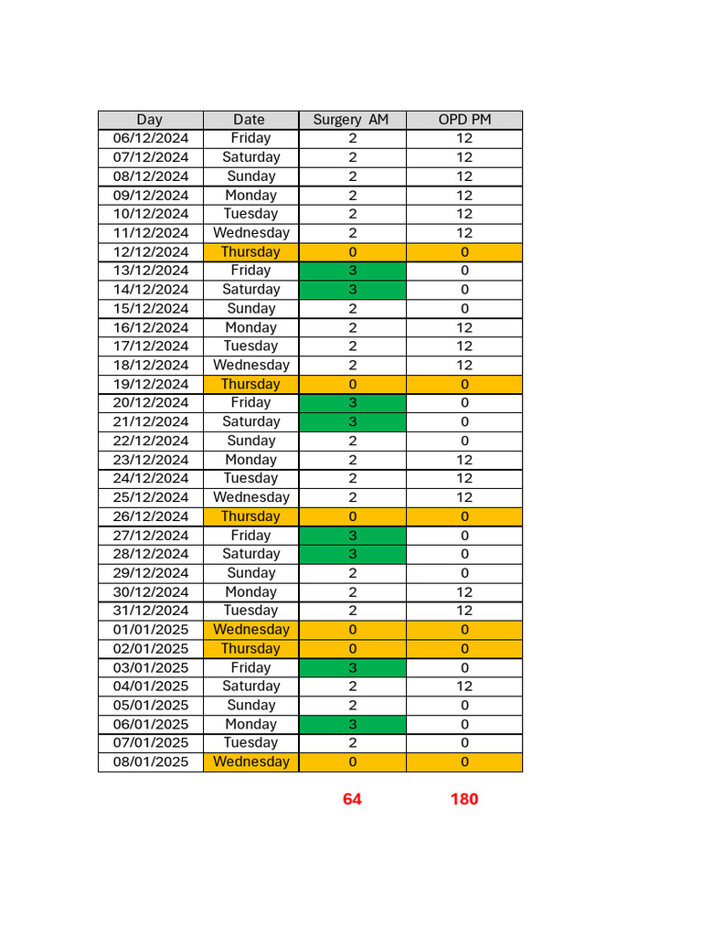 Work Schedule Dec 2024 Updated | PDF