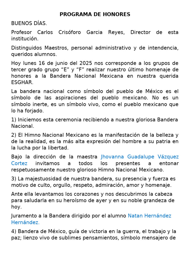 Ultimo Programa De Honores Y Efemerides 2 Pdf México