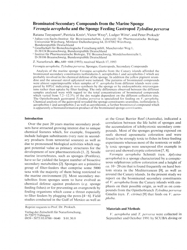 Brominated Secondary Compounds From The Marine Spo | PDF | Biology