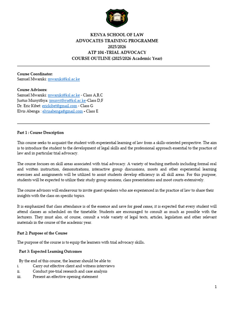 ATP 104 Trial Advocacy Course Outline | PDF | Trials | Alternative ...