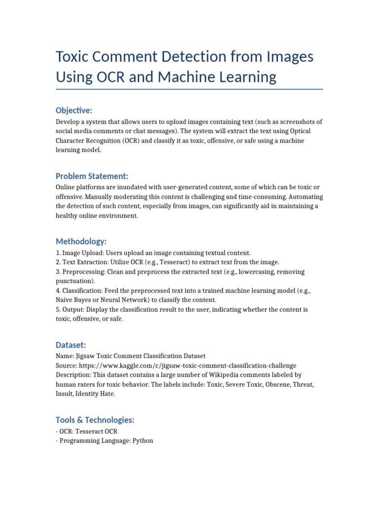 Toxic Comment Detection Project Idea | PDF | Optical Character Recognition | Computing