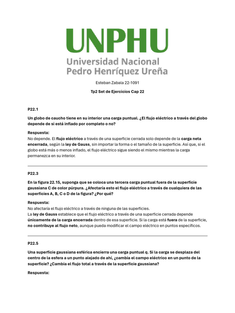 Set de Ejercicios Cap 22 Ez22-1091 | PDF | Electrostática | Flujo