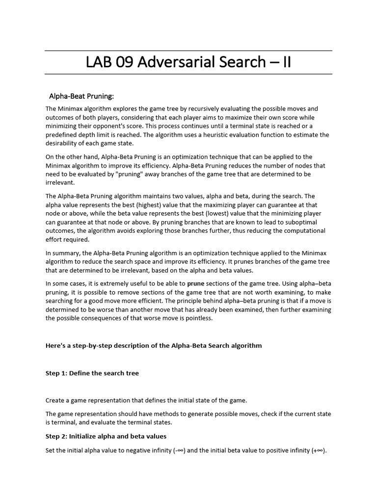 Adversarial Search - LL Lab 09 | PDF | Computer Programming ...