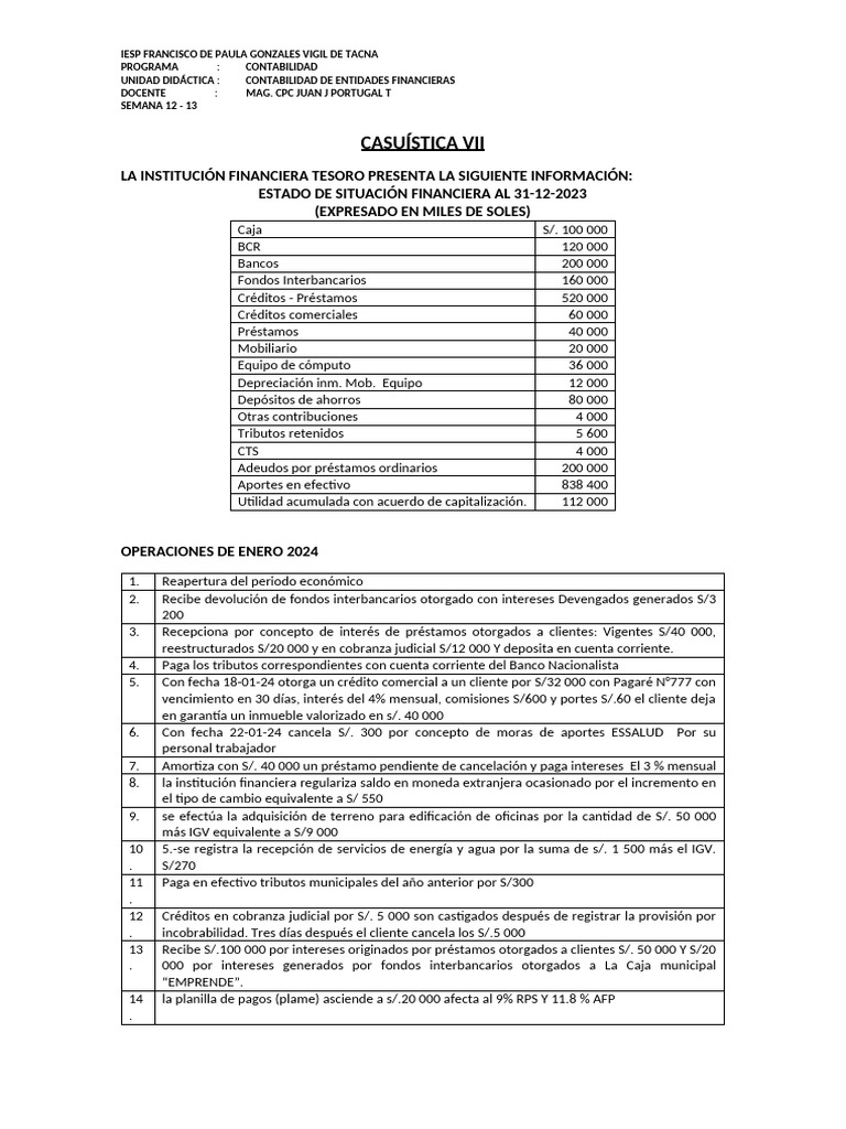 Sem. 12-13 Casuística Vii Contab de Entid Financ | PDF | Bancos | Contabilidad