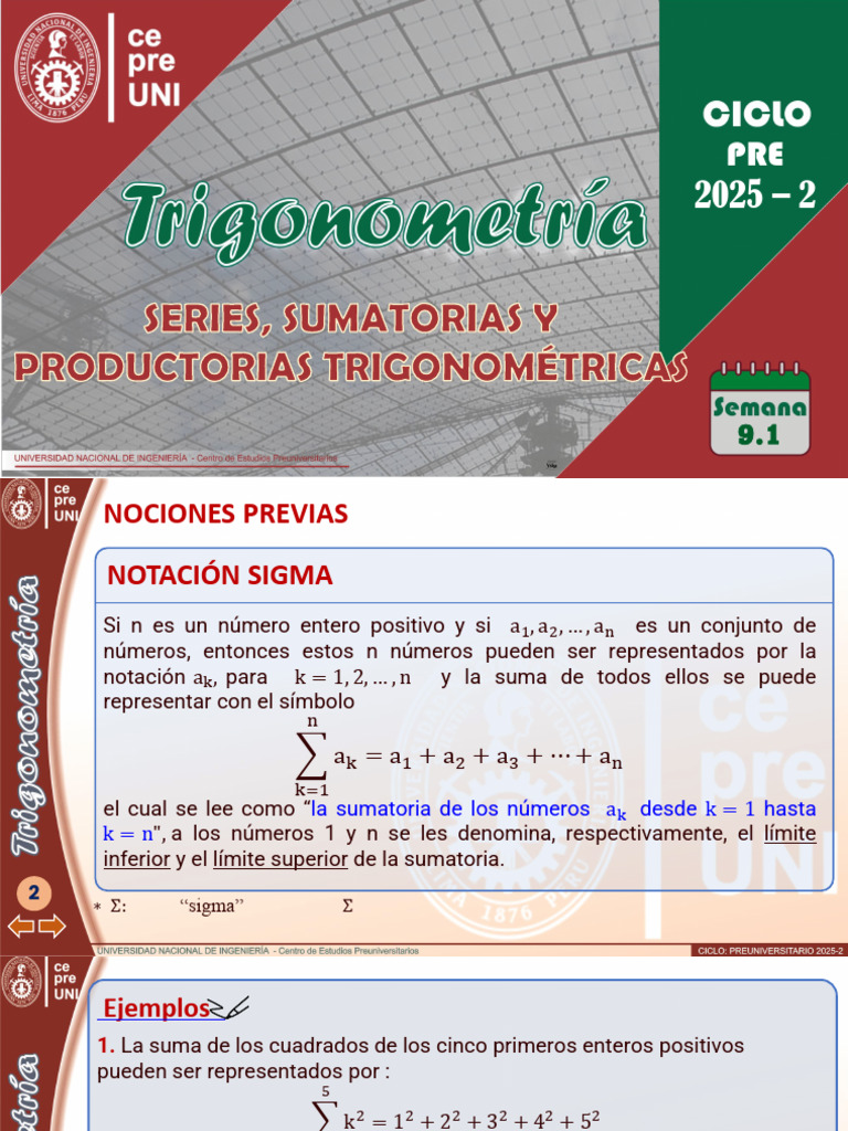 PRE 2025 - II - Sesión 9.1 - Series Sumatorias | PDF | Suma | Matemáticas
