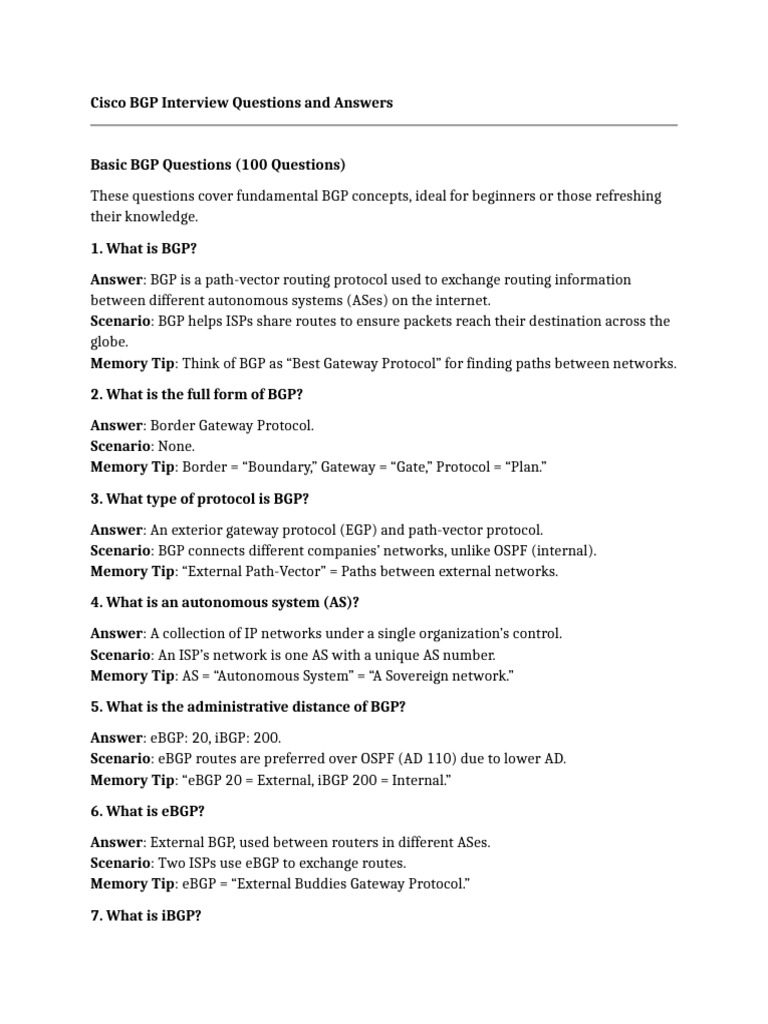 Cisco BGP Interview Questions and Answers | PDF | Router (Computing) | Computing
