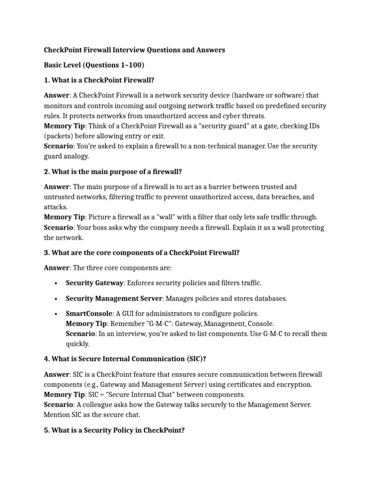 CheckPoint Firewall Interview Questions and Answers | PDF | Firewall (Computing) | Virtual ...