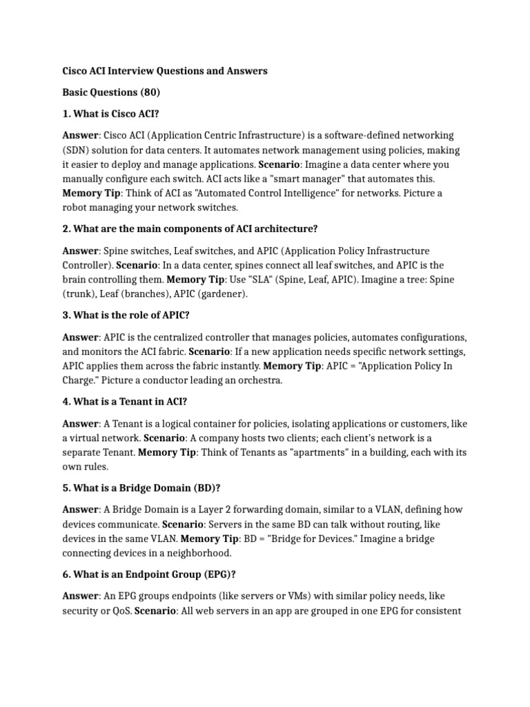 Cisco ACI 250 Interview Questions and Answers | PDF | Computer Network | Network Switch