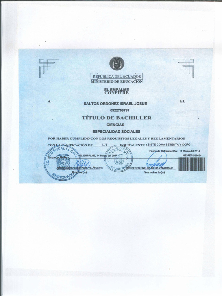 Titulo de Bachiller S | PDF