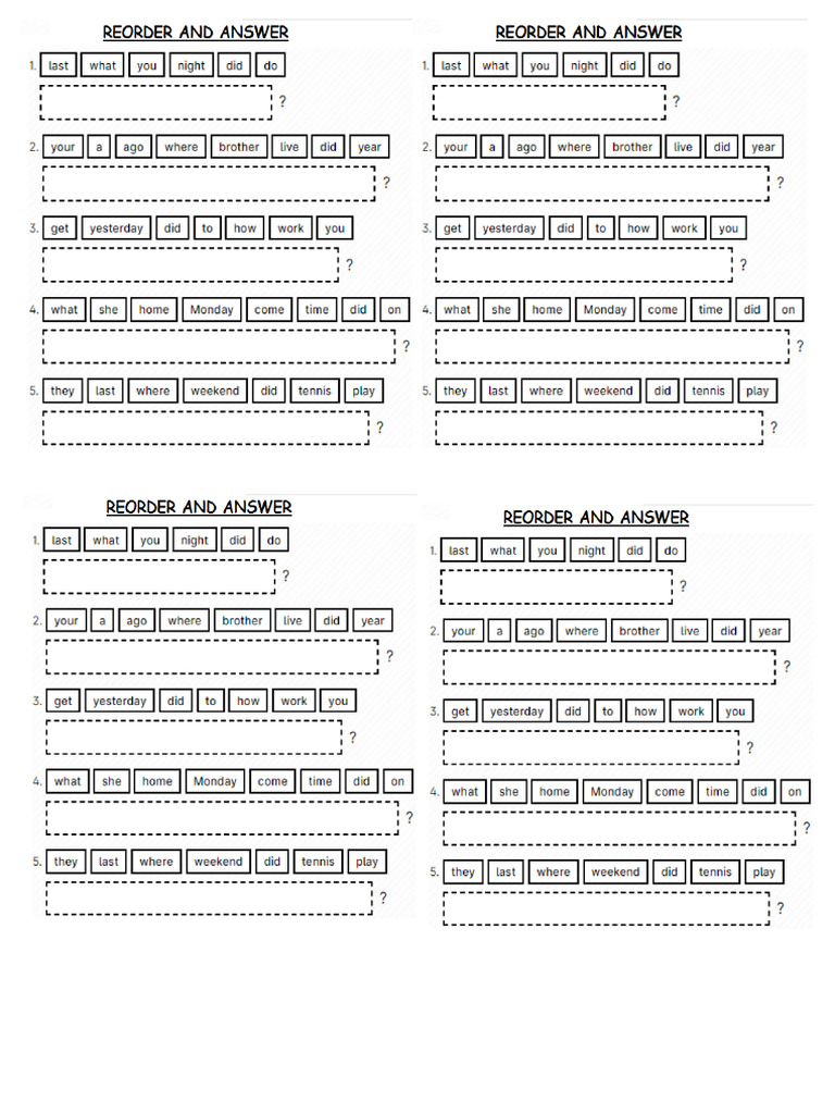 Past Simple - Reorder & Answer | PDF