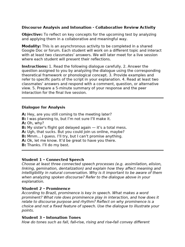 Discourse Review Activity | PDF | Conversation | Human Communication